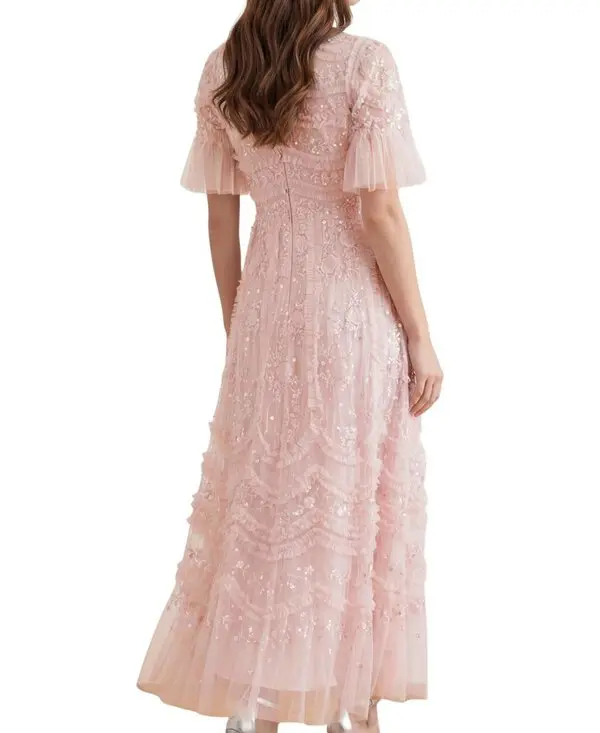 NEEDLE & THREAD Gianna Ruffle Short Sleeve Maxi Gown - Shell