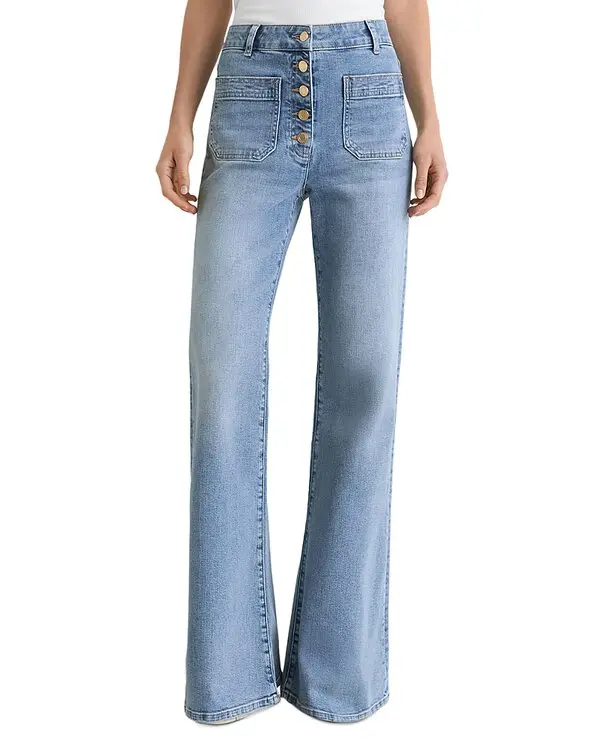 REISS Petite Cali Mid Rise Flare Leg Jeans
