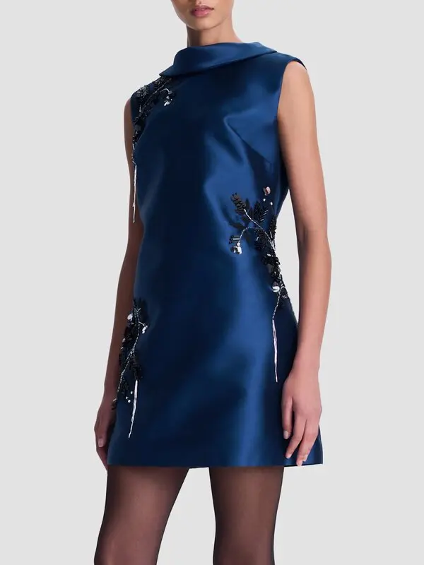 Simkhai Renza Sequined Floral-embroidered Satin Mini Dress