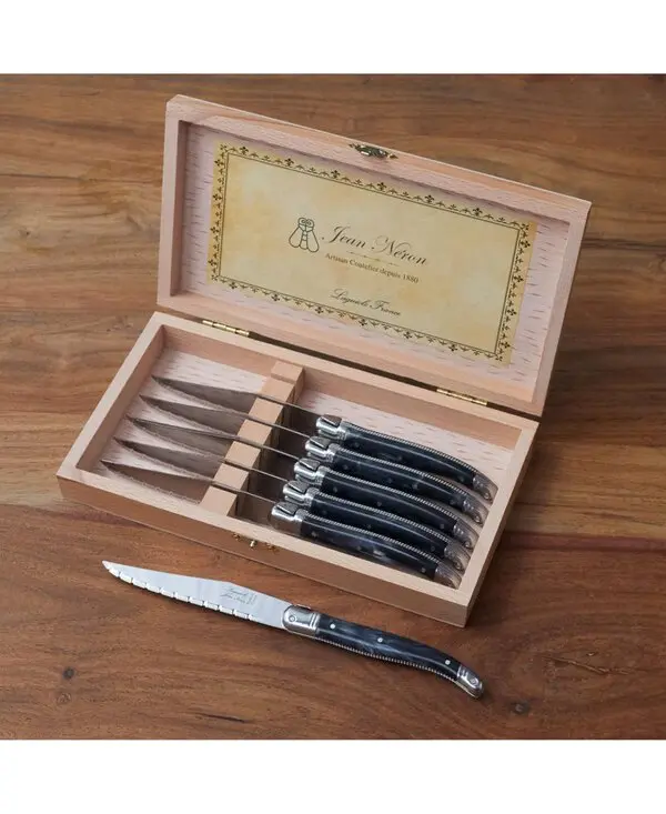 LAGUIOLE Marble In Wood Presentation Box, 6 Piece Steak Knife Set
