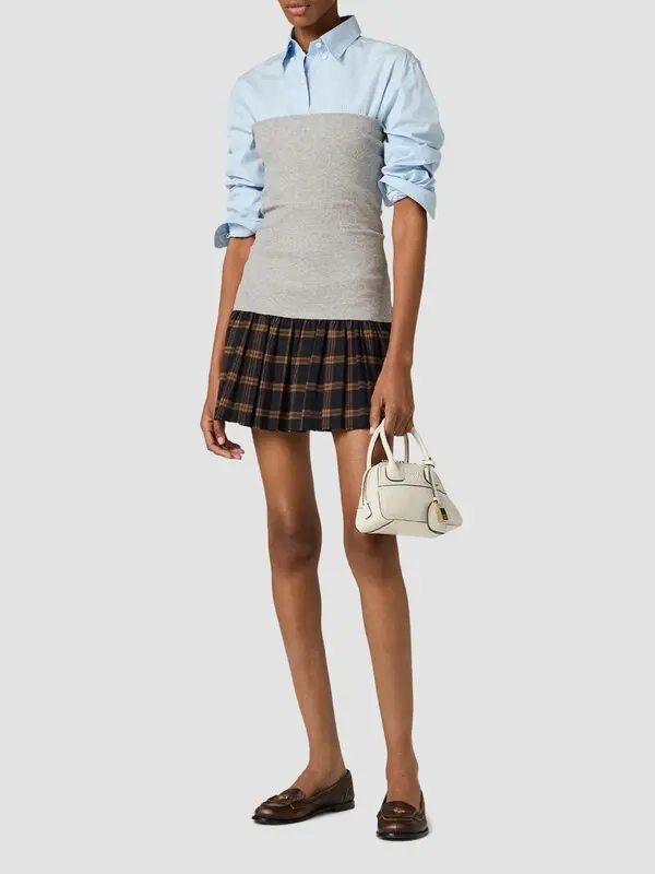 Miu Miu Ribbed Knit And Checked Flannel Skirt