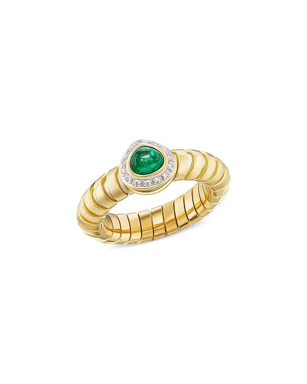 Marina B 18k Yellow Gold Trisolina Precious Gemstone & Diamond Halo Ring - Emerald
