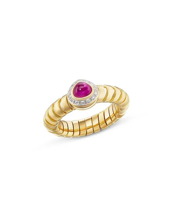 Marina B 18k Yellow Gold Trisolina Precious Gemstone & Diamond Halo Ring - Ruby
