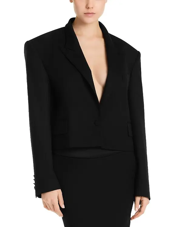 Attico Wool Gabardine Cropped Blazer - Black