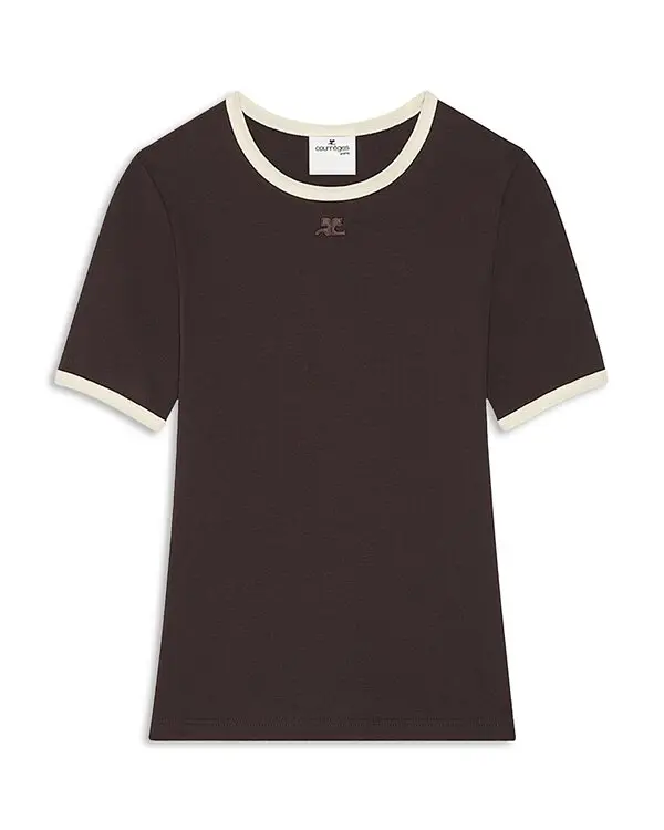 COURREGES Signature Contrast Cotton T Shirt