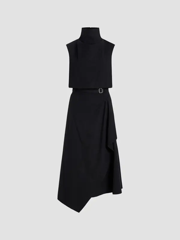 Derek Lam 10 Crosby Debbie Asymmetric Stretch-cotton Funnel-neck Midi-dress
