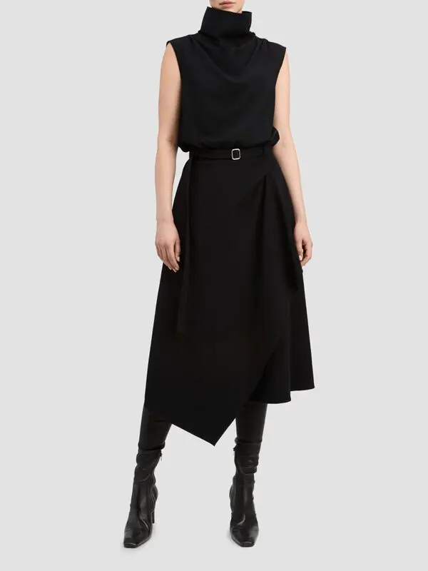 Derek Lam 10 Crosby Debbie Asymmetric Stretch-cotton Funnel-neck Midi-dress