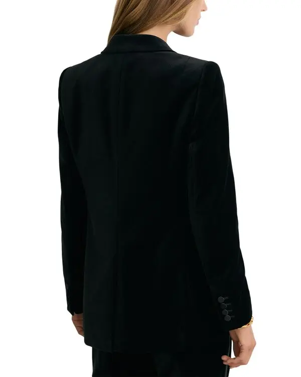 REISS Petites Wren Satin Lapel Double Breasted Velvet Blazer
