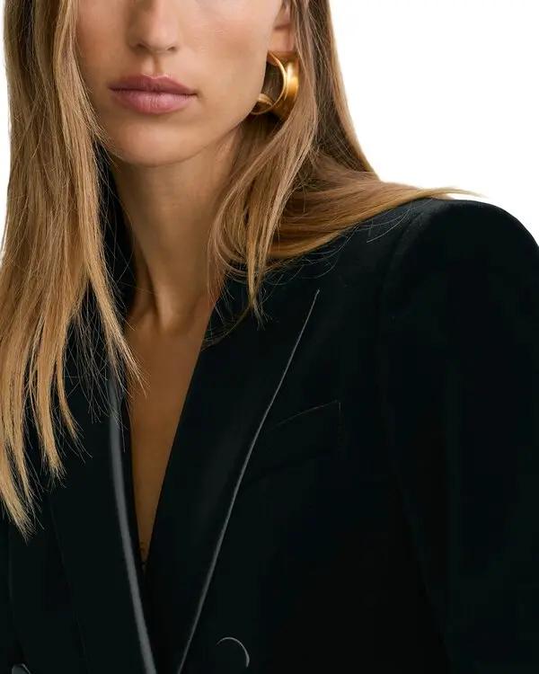 REISS Petites Wren Satin Lapel Double Breasted Velvet Blazer