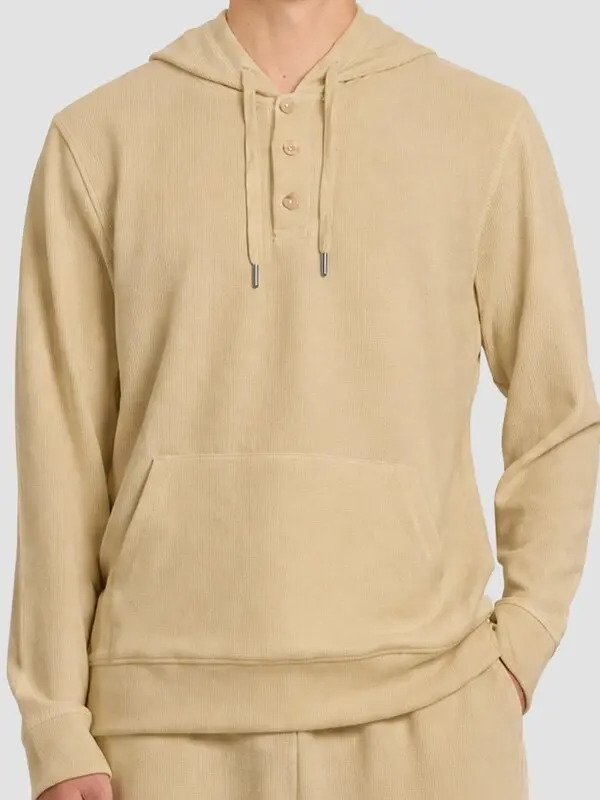 Onia Waffle Half Button Hoodie - Sand