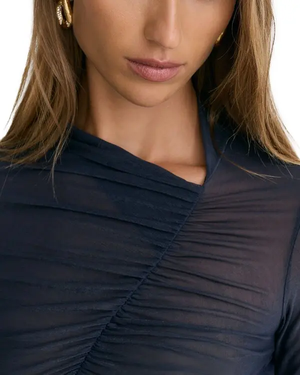 REISS Robyn Asymmetric Ruched Top - Navy