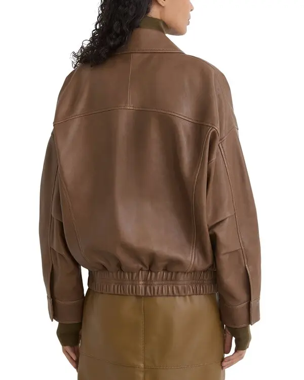 REISS Petites Maeve Leather Collared Jacket - Beige