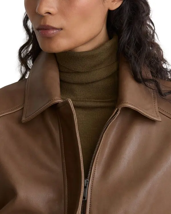 REISS Petites Maeve Leather Collared Jacket - Beige
