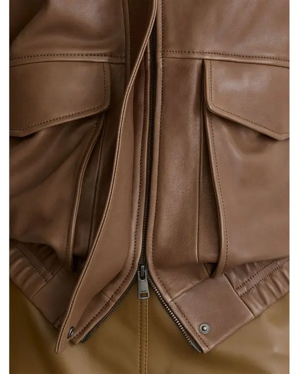 REISS Petites Maeve Leather Collared Jacket - Beige