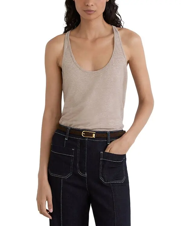 REISS Lidie Linen Scoop Neck Tank Top