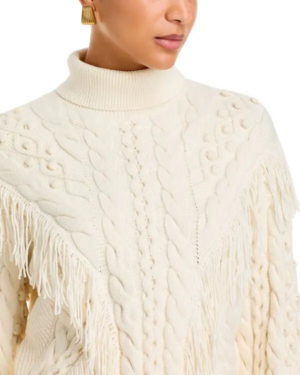 Simkhai Callista Cotton Blend Fringed Cable Knit Sweater