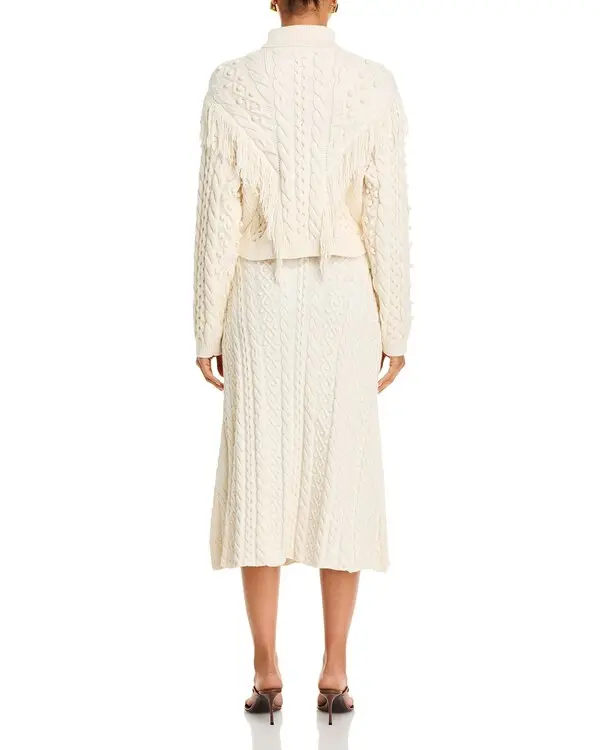 Simkhai Callista Cotton Blend Fringed Cable Knit Sweater
