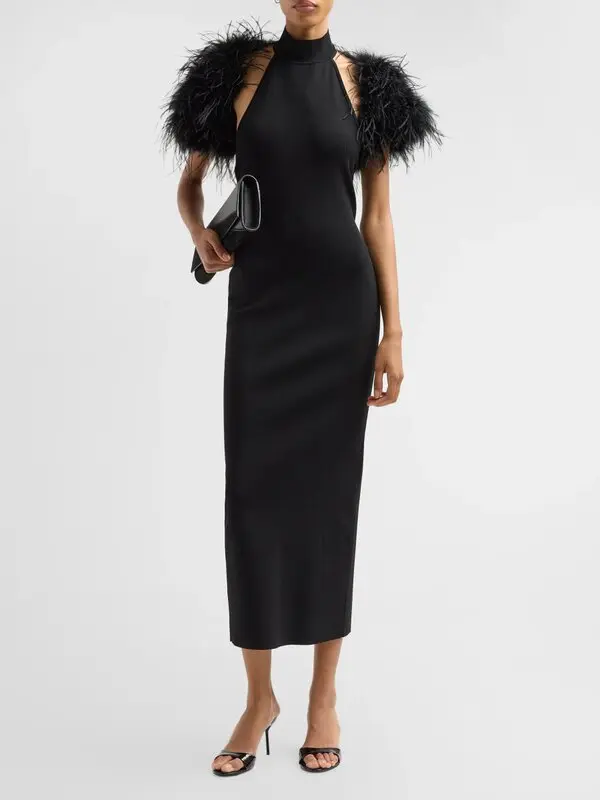 MILLY Feather Cap-sleeve Bolero - Black