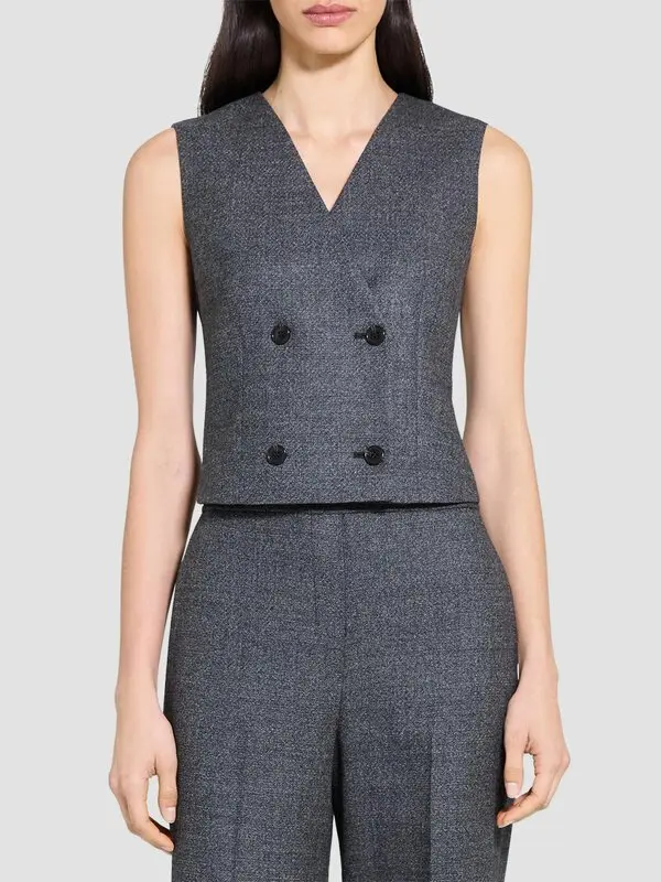Theory Shrunken Double-breasted Virgin Wool Vest