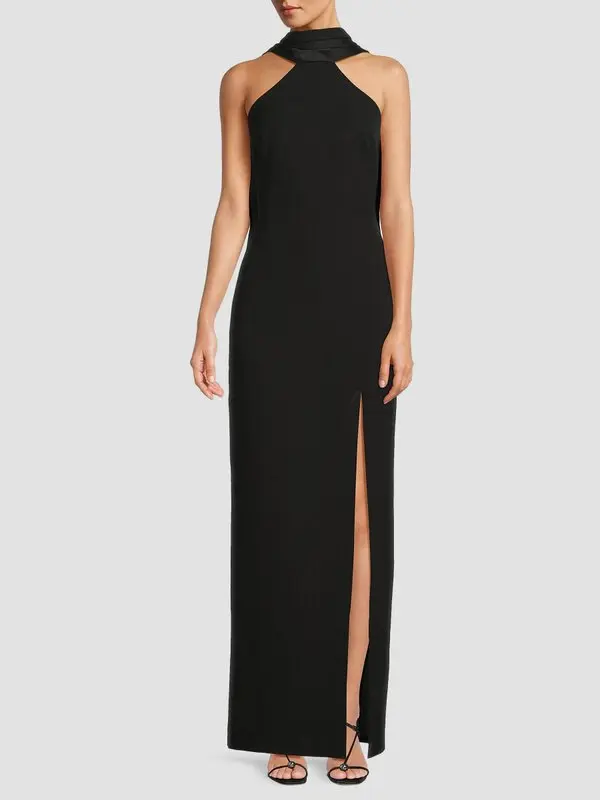 Aidan Mattox Bonded Crêpe Scarf Column Gown