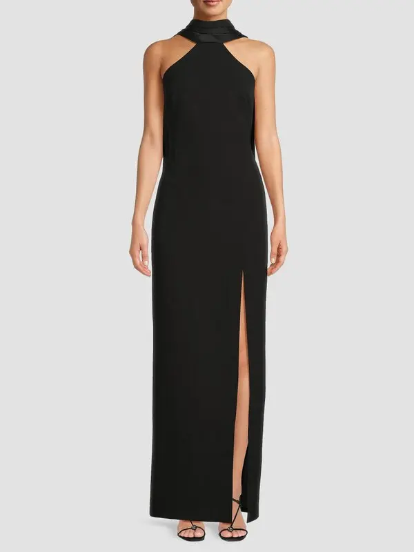 Aidan Mattox Bonded Crêpe Scarf Column Gown