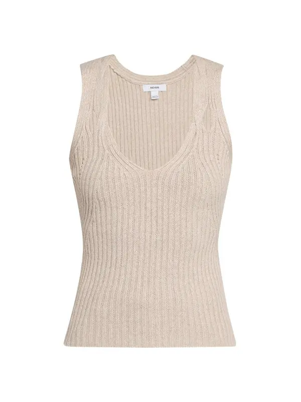 REISS Alethia Rib-knit Linen-blend Tank