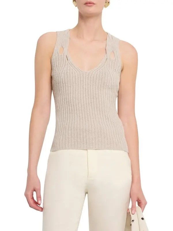 REISS Alethia Rib-knit Linen-blend Tank