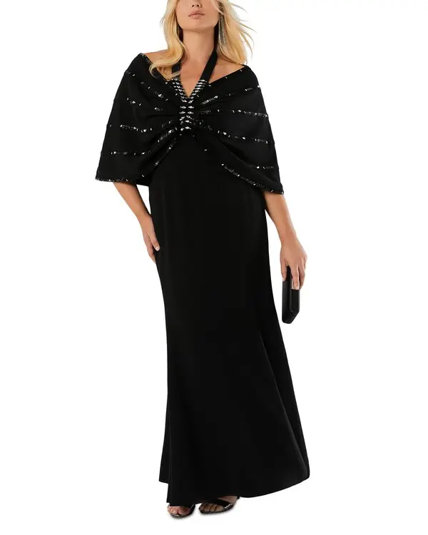 Marina Rinaldi Embroidered Beaded Cape Dress