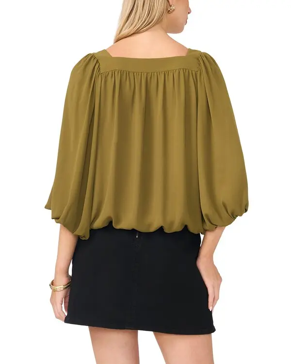Vince Camuto Square Neck 3/4 Sleeve Bubble Blouse - Olive Moss