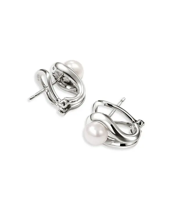 John Hardy Sterling Surf Cultured Freshwater Pearl Omega Earrings