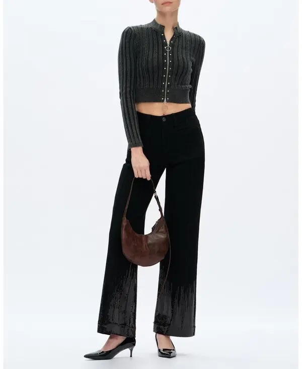 BAYEAS Mid Rise Wide Leg Denim Jeans With Sequin Embroidery In Wash