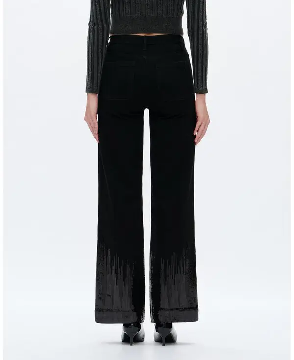 BAYEAS Mid Rise Wide Leg Denim Jeans With Sequin Embroidery In Wash