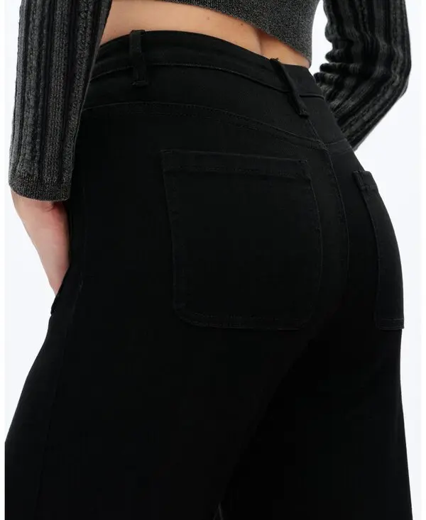 BAYEAS Mid Rise Wide Leg Denim Jeans With Sequin Embroidery In Wash