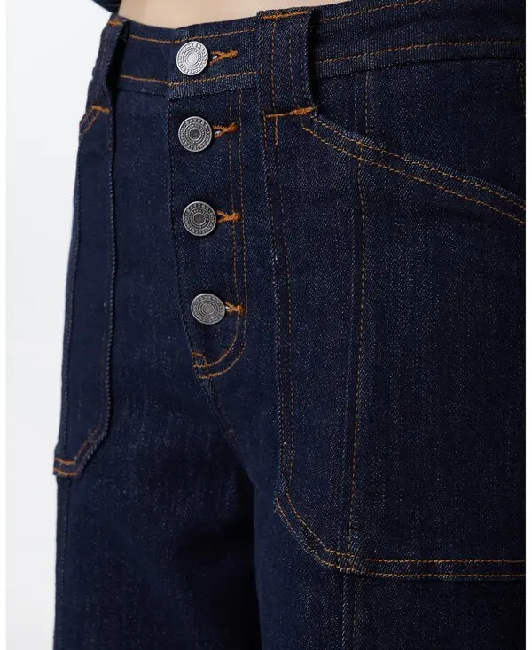 BAYEAS High Rise Straight Leg Denim Jeans With Wide Cuffed Hems