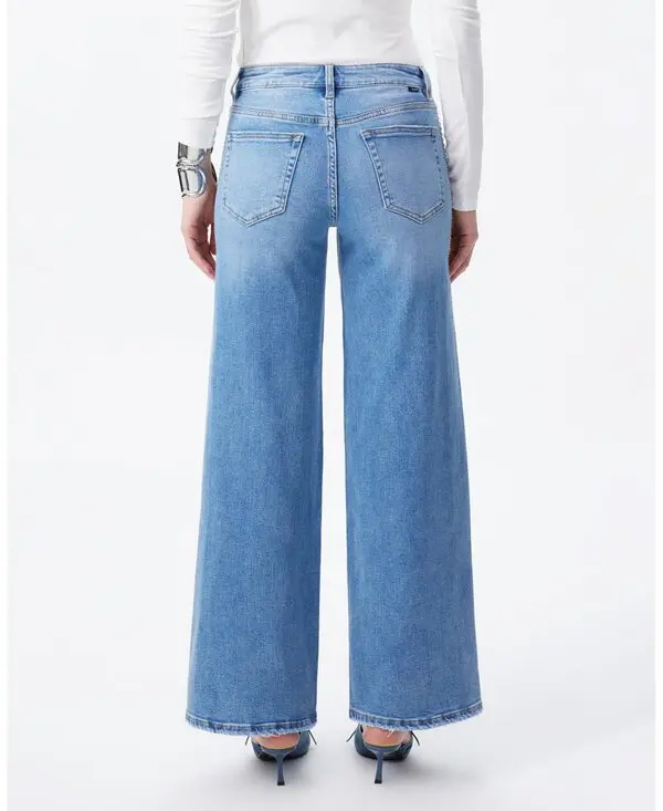 BAYEAS Mid Rise Wide Leg Denim Jeans With Rhinestone Stretch Comfortable