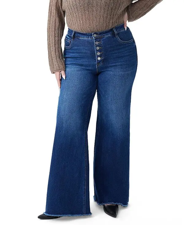 BAYEAS Plus High Rise Wide Leg With Frayed Hem Denim Jeans