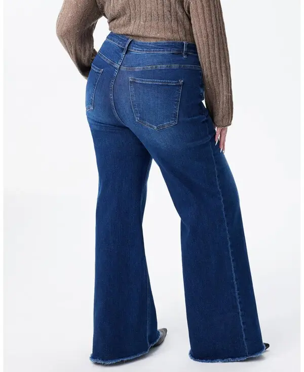 BAYEAS Plus High Rise Wide Leg With Frayed Hem Denim Jeans