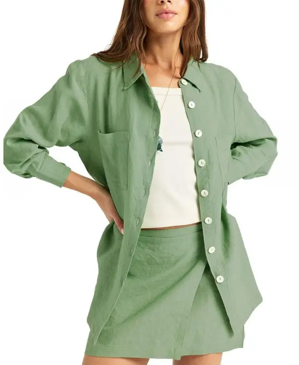 VITAMIN A Nadia Linen Button Down Shirt - Sage