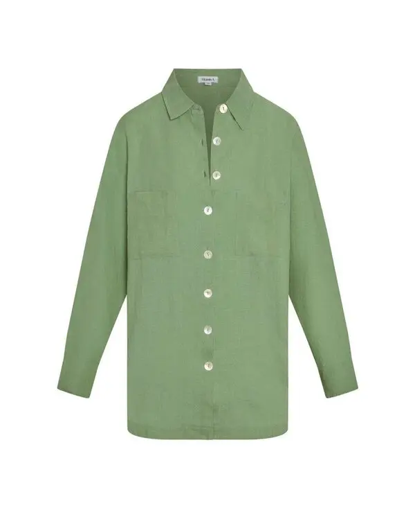 VITAMIN A Nadia Linen Button Down Shirt - Sage