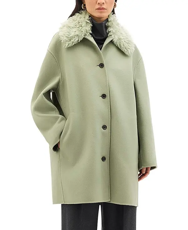 Another Tomorrow Fur Collar Balmacaan - Celadon