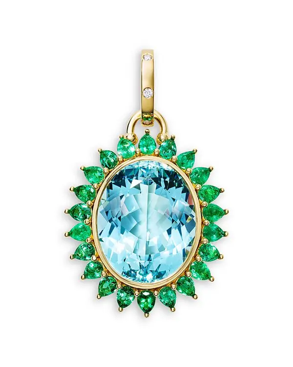 Temple St. Clair 18k Yellow Emerald, Diamond & Aquamarine Color Theory Halo Pendant - Gold