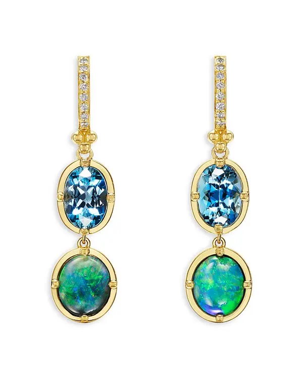 Temple St. Clair 18k Yellow Diamond, Black Opal & Aquamarine Double Drop Earrings - Gold