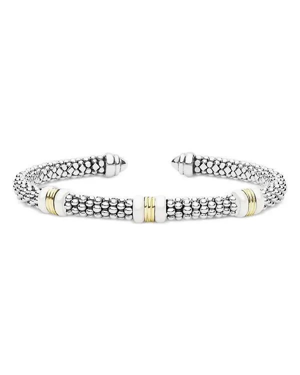 Lagos Sterling Silver & 18k Yellow Gold Caviar Cuff Bracelet - White