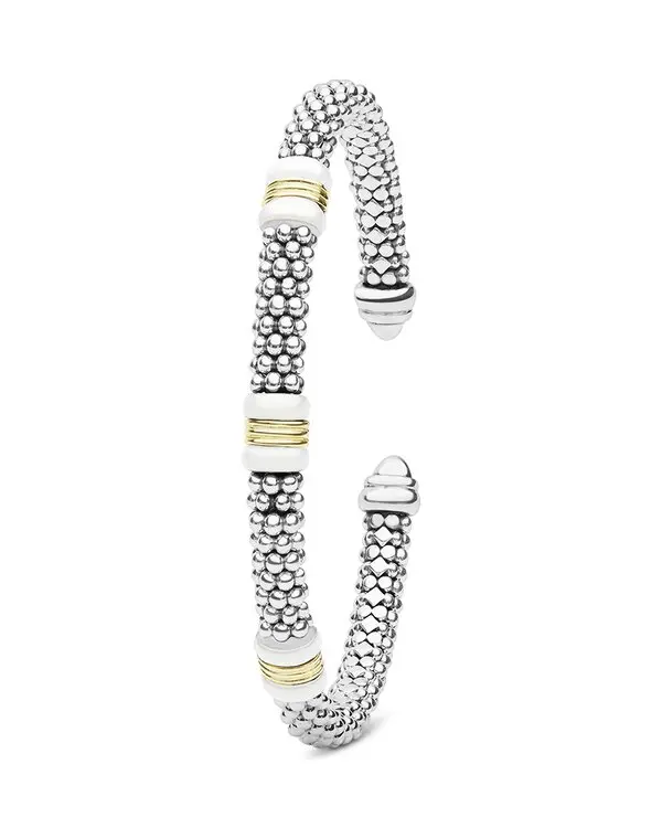 Lagos Sterling Silver & 18k Yellow Gold Caviar Cuff Bracelet - White