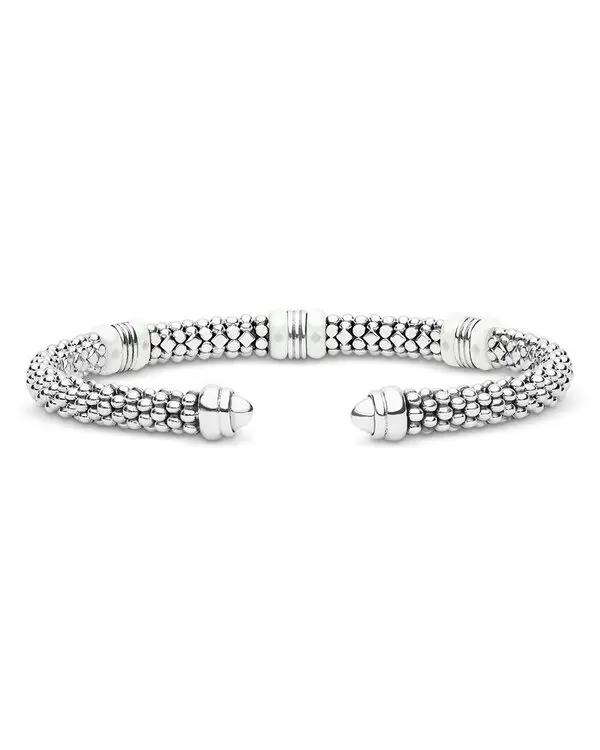 Lagos Sterling Silver & 18k Yellow Gold Caviar Cuff Bracelet - White