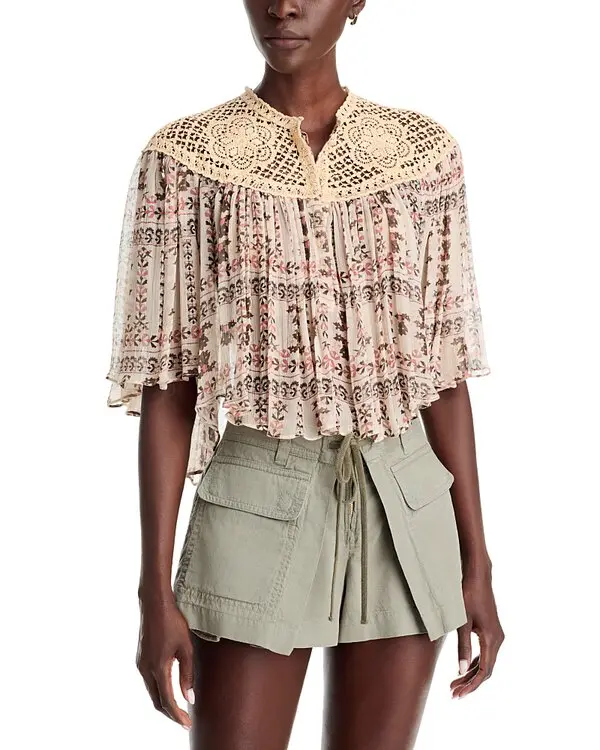 Isabel Marant Étoile Voldy Crochet Trapeze Top - Ecru/red
