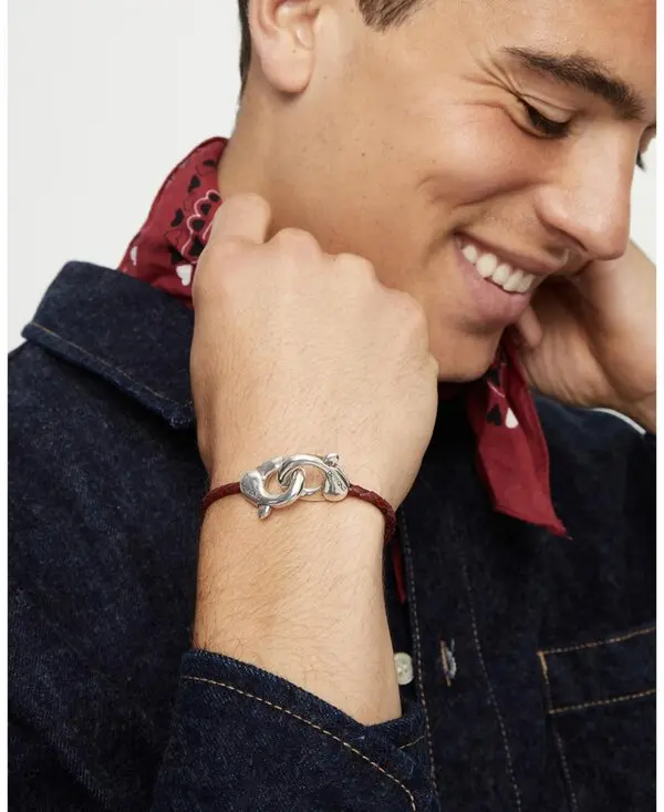 UNODE50 Red Leather Strap With Interlocking Carabiner Detail