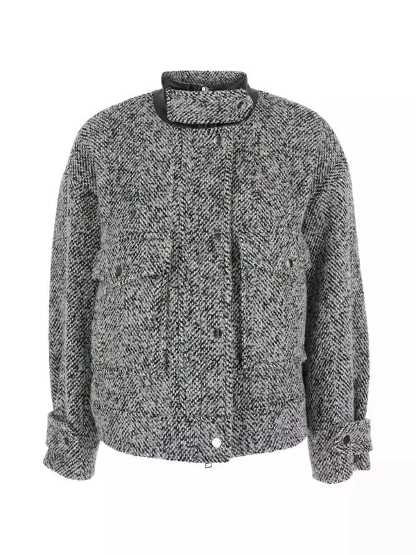 MERCI Herringbone-weave Leather-trim Jacket