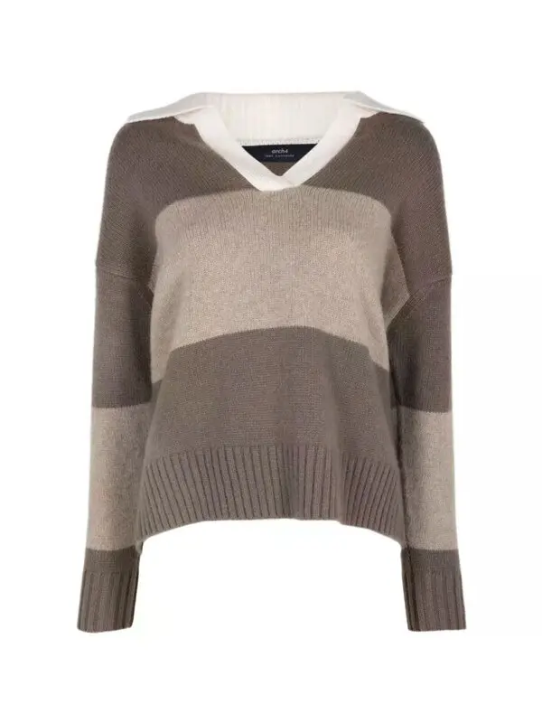 Arch4 Striped V-neck Sweater - Brown
