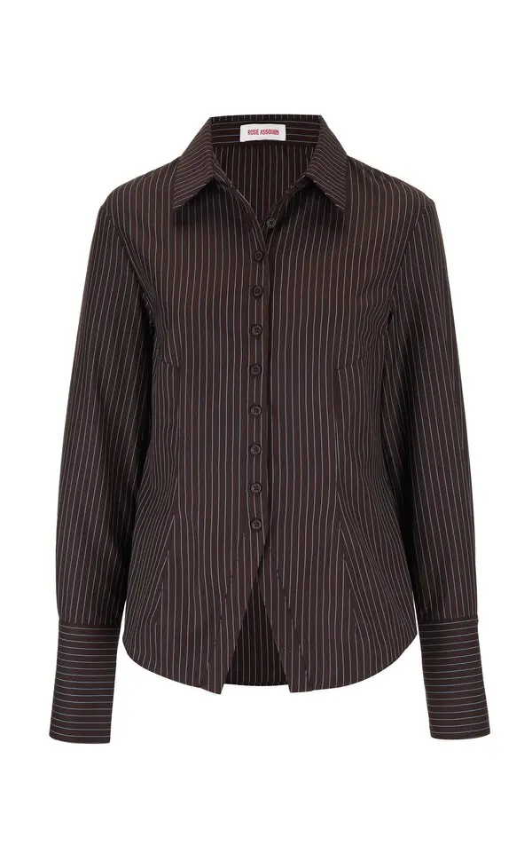 Rosie Assoulin Queen V Pinstripe Twill Shirt